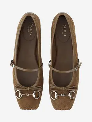 Gucci Suede Gg Monogram Ballerina Flats - Brown