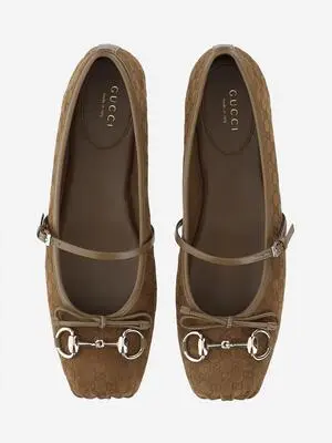 Gucci Suede Gg Monogram Ballerina Flats - Brown