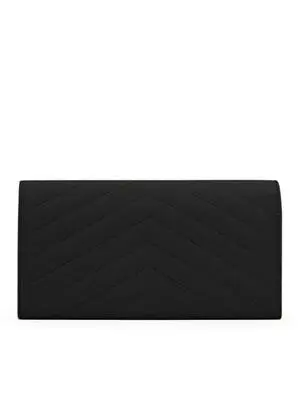 Saint Laurent Large Cassandre Matelassé Flap Wallet In Grain De Poudre Embossed Leather - Black