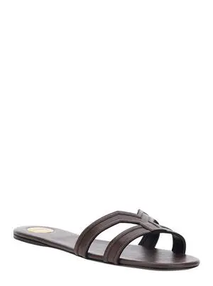 Saint Laurent Mabrouka Sandals With Rounded Toe And Thick Double Strap In Leather For - Brown