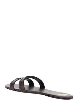 Saint Laurent Mabrouka Sandals With Rounded Toe And Thick Double Strap In Leather For - Brown