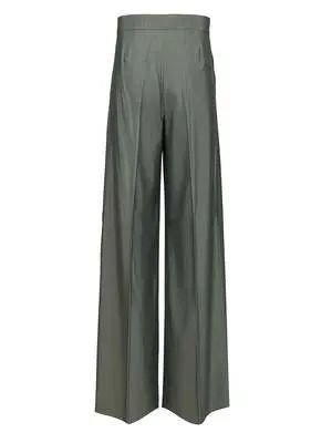 Max Mara Wide-leg Trousers In Wool And Silk - Green