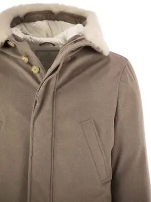 Brunello Cucinelli Wool Coat With Fur Collar - Multicolor