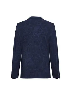 Etro Blue Paisley-pattern Seersucker Jersey Single-breasted Jacket