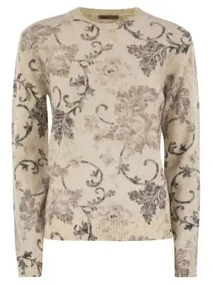 Herno Wool Jumper With Floral Pattern - Cream