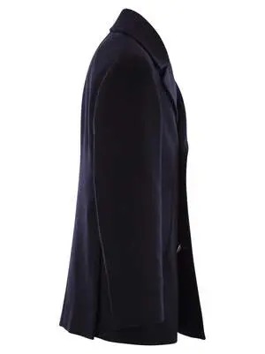 Brunello Cucinelli Double Wool Flannel Pea Coat With Metal Buttons