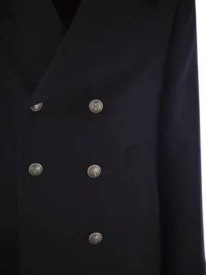 Brunello Cucinelli Double Wool Flannel Pea Coat With Metal Buttons