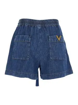 Valentino Garavani Blue Shorts With Welt Pockets And Front Closure In Cotton - Multicolor