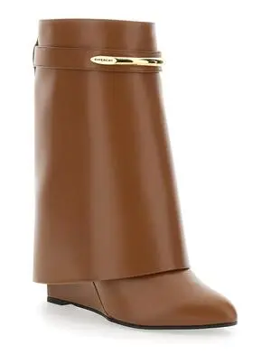 Givenchy Wedge Heel Ankle Boots With Logo Plate On The Side In Leather For - Brown