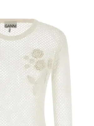 GANNI Pointelle Cotton Sweater - White