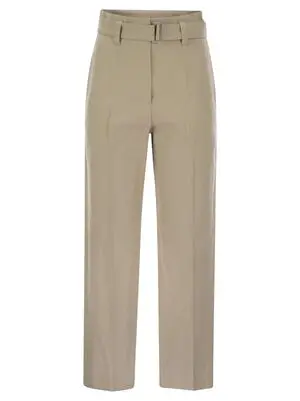 Brunello Cucinelli Cotton Linen Canvas Corset Cigarette Trousers With Jewellery - Cream