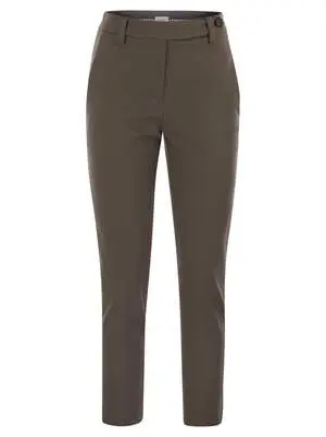 Brunello Cucinelli Cigarette Trousers In Stretch Cotton - Brown