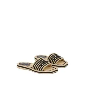 Chloé Striped Open Toe Flat Slides - Black