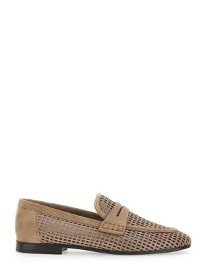 Brunello Cucinelli Brunello Cucinelli Women Brown Slip-On Loafers With Perforated Design In Leather Woman Multicolor