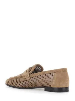 Brunello Cucinelli Brown Slip-on Loafers With Perforated Design In Leather - Multicolor