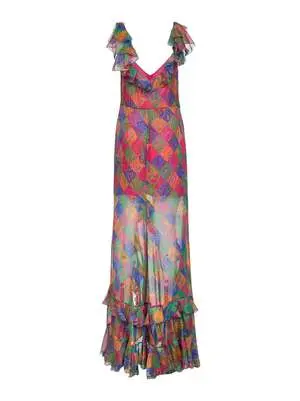 Etro Geometric Paisley-pattern Silk Chiffon Maxi Dress