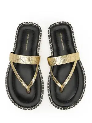 Dries Van Noten Metallic Leather Flip-flops - Gold