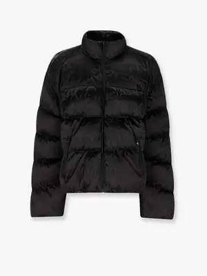 Balenciaga Nylon Down Jacket With All-over Lettering Logo - Black