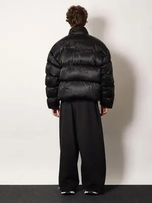 Balenciaga Nylon Down Jacket With All-over Lettering Logo - Black