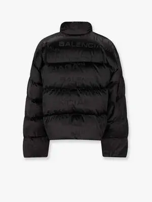 Balenciaga Nylon Down Jacket With All-over Lettering Logo - Black