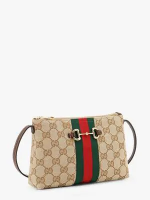 Gucci Gg Fabric Crossbody With Nastro Web Detail On The Front - Cream