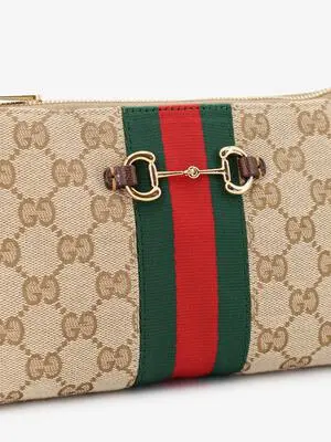 Gucci Gg Fabric Crossbody With Nastro Web Detail On The Front - Cream
