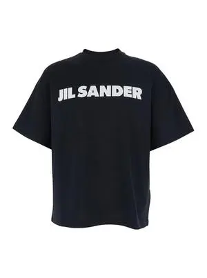 JIL SANDER Crew Neck T-shirt With Maxi Logo Lettering On The Front In Cotton For - Black