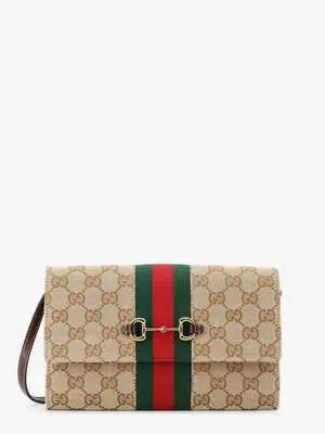 Gucci Horsebit Web Gg Fabric Wallet - Cream