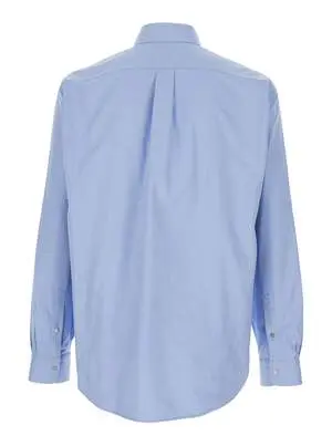 Fendi Light Button-down Collar Shirt With Ff Embroidery On Front In Cotton For