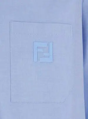Fendi Light Button-down Collar Shirt With Ff Embroidery On Front In Cotton For