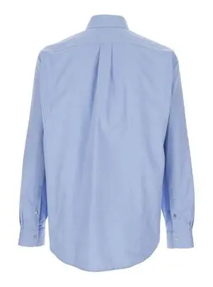 Fendi Light Button-down Collar Shirt With Ff Embroidery On Front In Cotton For - Blue