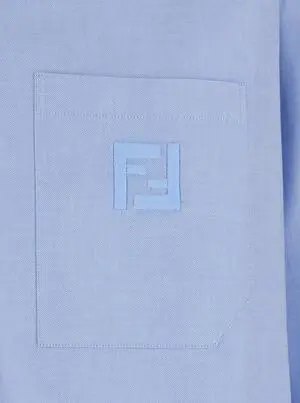Fendi Light Button-down Collar Shirt With Ff Embroidery On Front In Cotton For - Blue