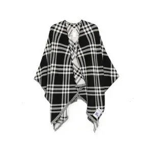 Burberry Check Pattern Draped Cape - Black