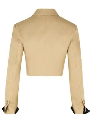 Max Mara Buono' Diagonal Cropped Jacket In Camel Linen