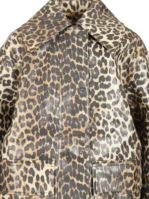 GANNI Leopard Laminated Cotton Jacket