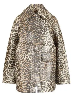 GANNI Leopard Laminated Cotton Jacket - Multicolor