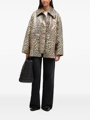 GANNI Leopard Laminated Cotton Jacket - Multicolor