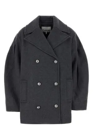GANNI Grey Wool Blend Coat - Gray