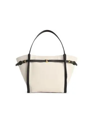 TOD'S Shopping Tim Canvas And Midi Leather Bag - White