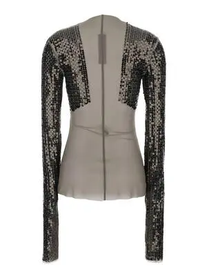 Rick Owens Sequin Embellished Tech Fabric Long Sleeve Top - Multicolor