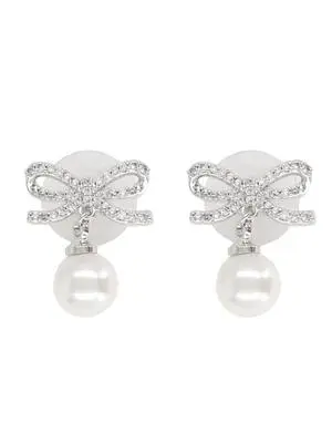 SELF-PORTRAIT Bow Pearl Earrings - Silver