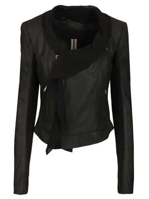 Rick Owens Lambskin Scarf Biker Jacket - Black