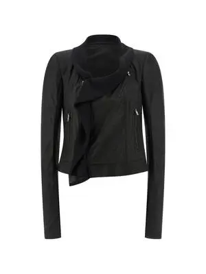 Rick Owens Lambskin Scarf Biker Jacket - Black