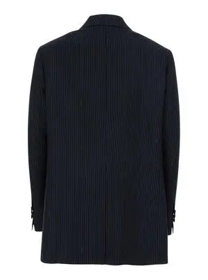 Fendi Blue Double-breasted Jacket With Peak Revers And Pinstripe Motif In Wool Blend - Multicolor