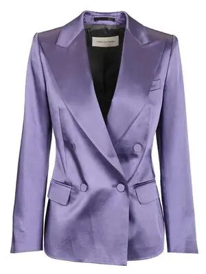 Dries Van Noten Shiny Satin Double-breasted Blazer - Purple