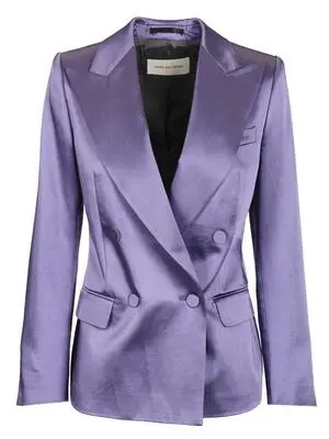 Dries Van Noten Shiny Satin Double-breasted Blazer - Purple
