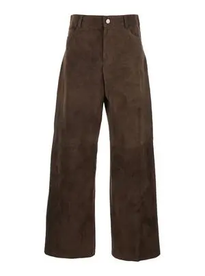 Max Mara S 'fulmine' Brown Pants With Logo Patch On The Rear In Suede - Multicolor