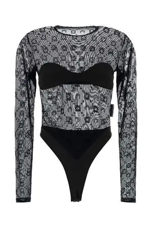 MARINE SERRE Stretch Tulle Bodysuit - Black