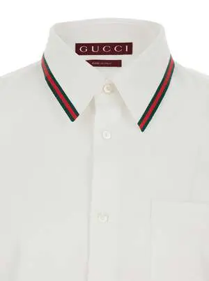 Gucci White Shirt With Web Collar In Cotton For