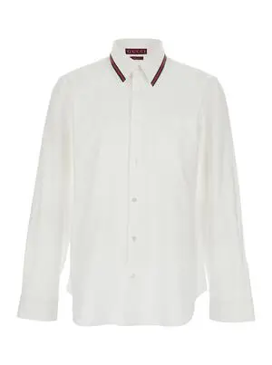 Gucci White Shirt With Web Collar In Cotton For - Multicolor